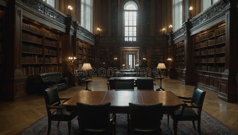 Reading Corner in a Classical Library Stock Illustration - Illustration ...