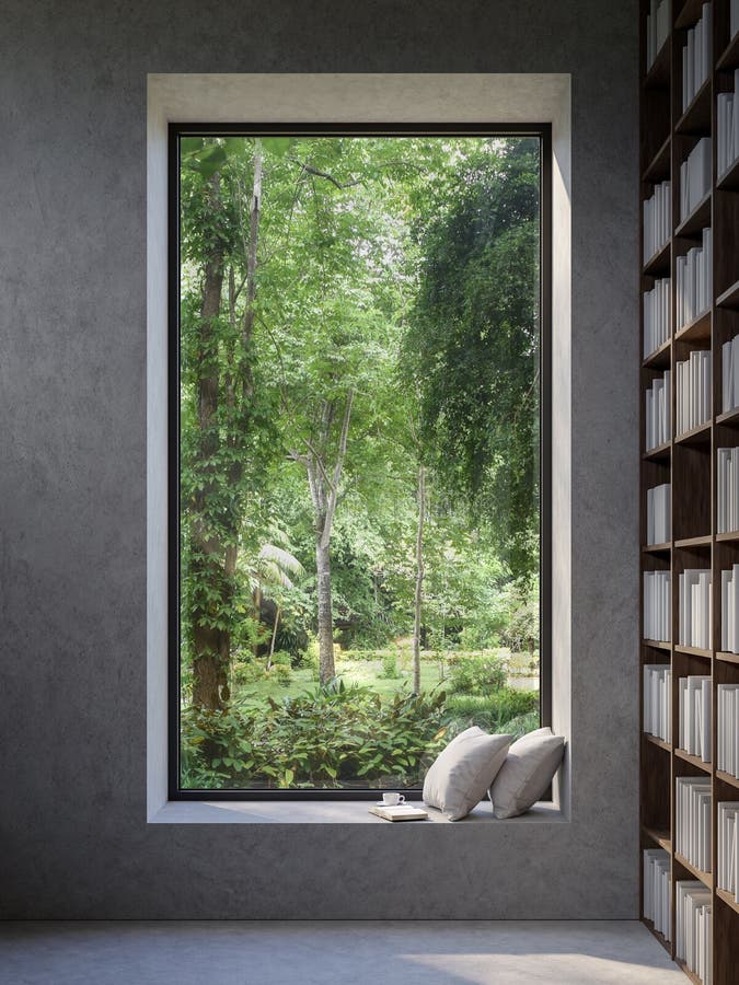 Reading Corner by the Window with Nature View 3d Render Stock ...