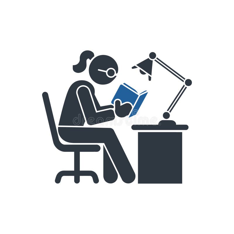 Reading at Desk Icon stock vector. Illustration of lamp - 349840069