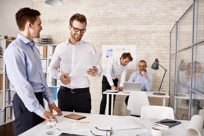 Reading and Discussing Document Stock Image - Image of group, planning ...