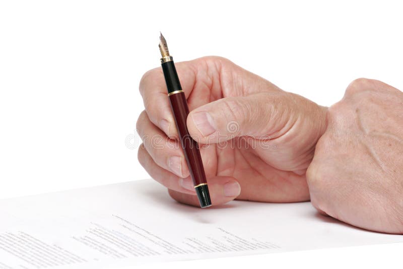 Hand with Fountain Pen Signing a Document Stock Photo - Image of ...
