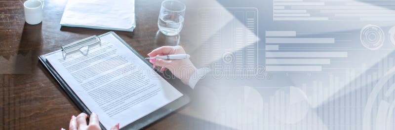 Reading Documents; Panoramic Banner Stock Photo - Image of person ...