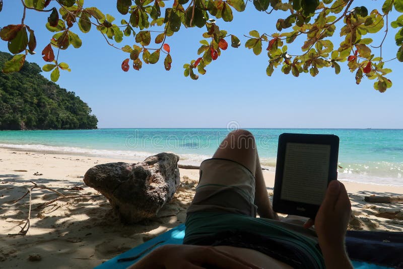 Reading and Ebook on a Beach in Thailand Stock Image - Image of fresh ...