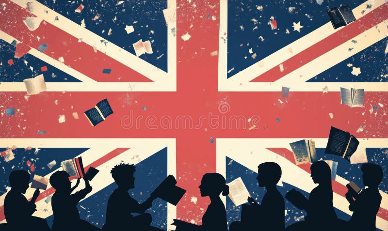 Reading Enthusiasts Silhouettes Against Union Jack Background with ...