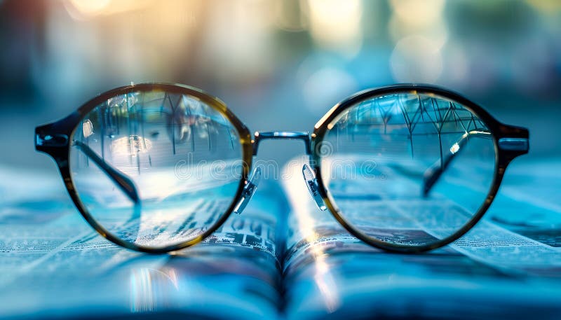 Reading Eyeglasses with Opened Book , Relax Blue Color Tone Stock ...