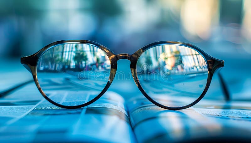 Reading Eyeglasses with Opened Book , Relax Blue Color Tone Stock ...