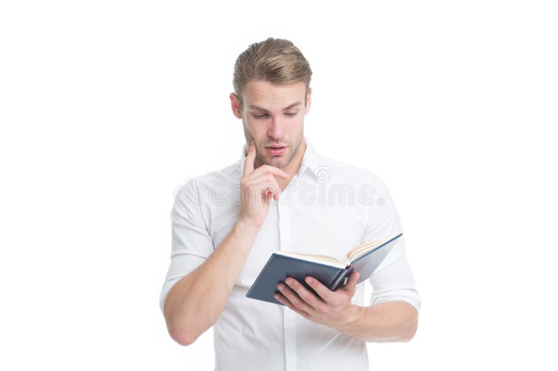 Reading Feeds Imagination. Young Student Read Book Isolated on White ...