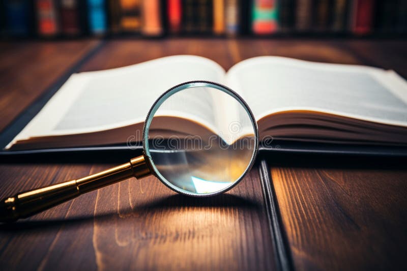 Reading Focus an Open Book Accompanied by a Magnifying Glass Stock ...