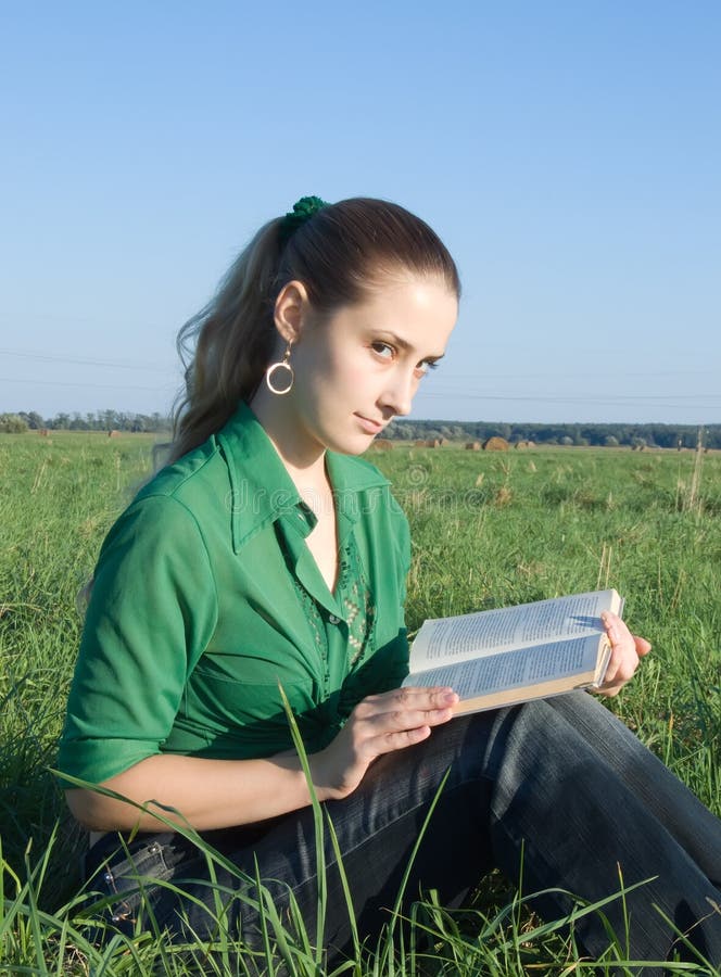 Reading girl stock image. Image of book, green, reading - 7306397