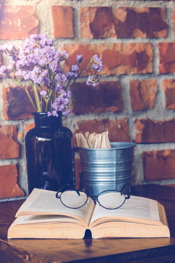 Reading Glasses on Table with Open Book Stock Image - Image of academic ...