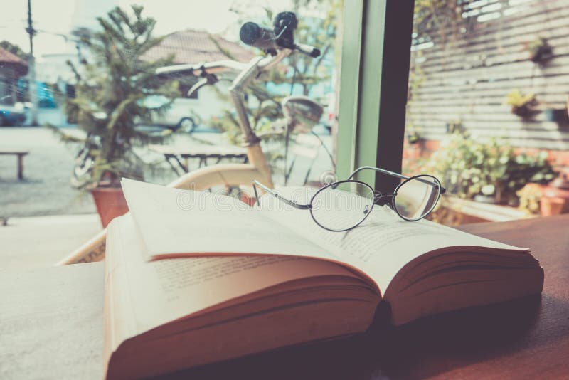 Reading Glasses on Table with Open Book Stock Image - Image of college ...