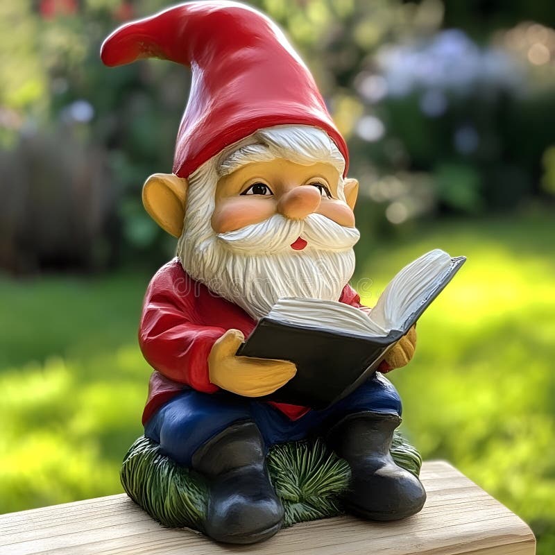 Reading Gnome Dwarf Garden Decor Figure Decorative Statue Stock ...