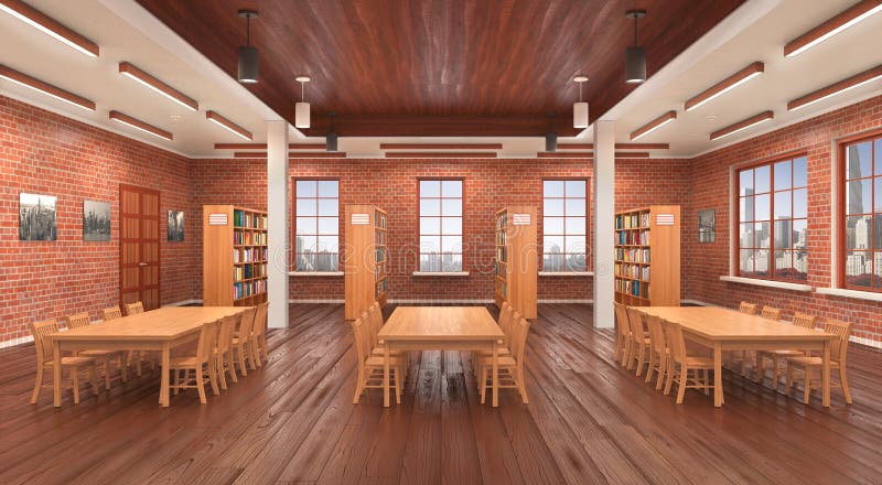 Reading Hall and Classroom in School Stock Photo - Image of rendering ...