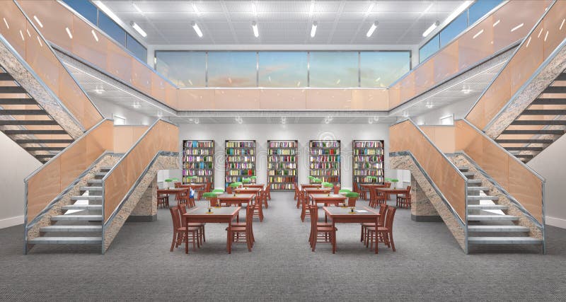 Reading hall interior. stock illustration. Illustration of background ...