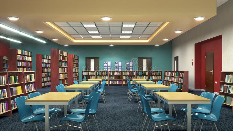 Reading hall in school. stock illustration. Illustration of room ...