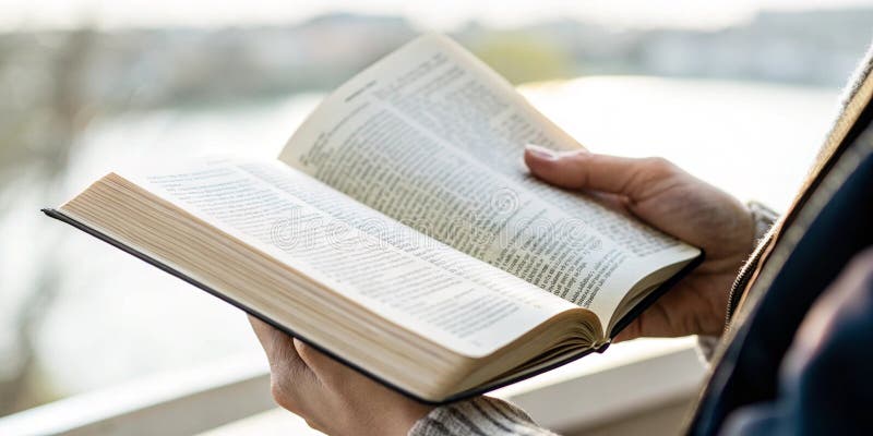 Reading, hand, open book stock illustration. Illustration of ...