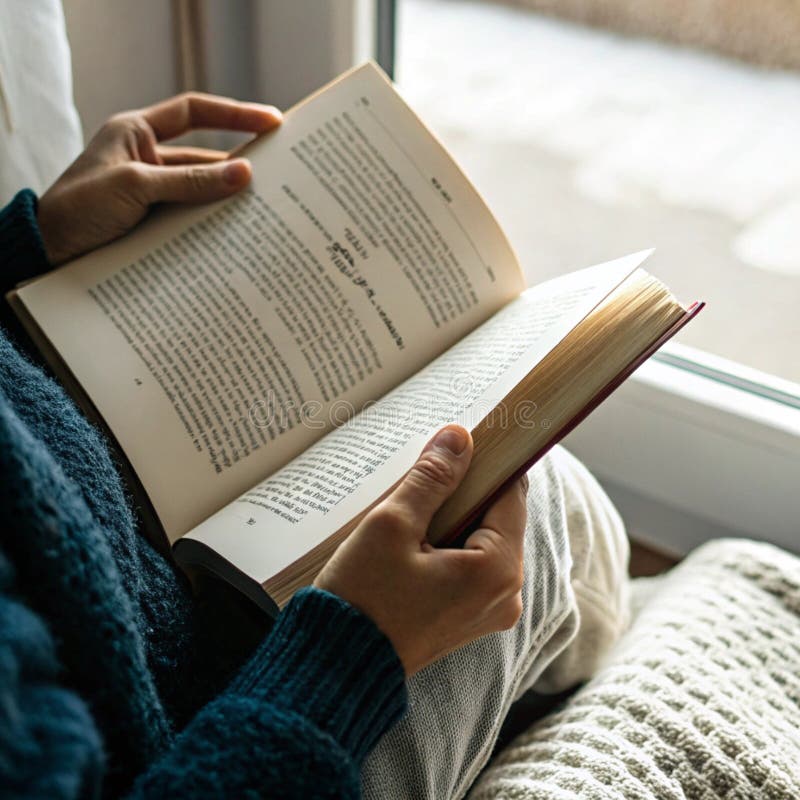 Reading, hand, open book stock illustration. Illustration of ...