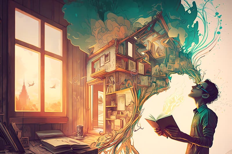 Reading Hobby. Imagination Conceptual Art Illustration. Stock Photo ...