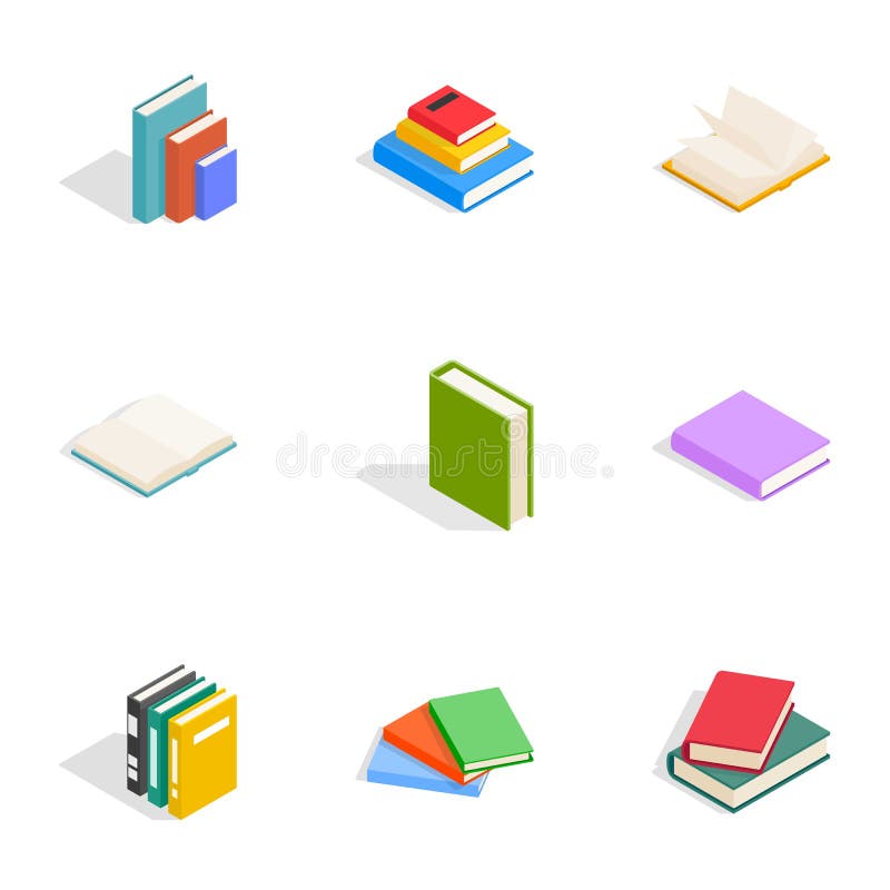 Reading Icons Set, Isometric 3d Style Stock Vector - Illustration of ...