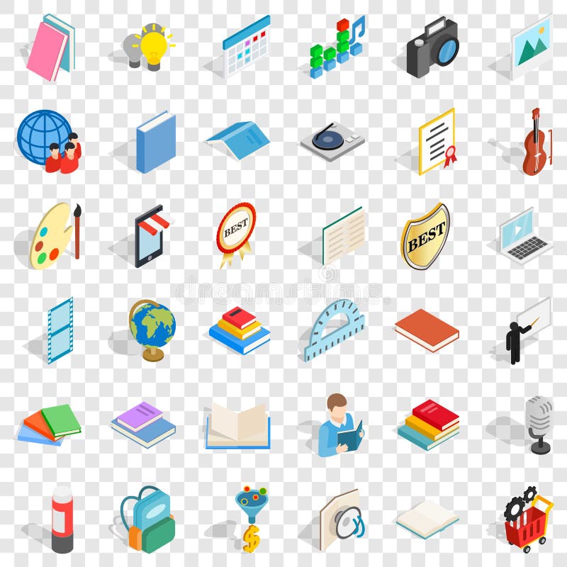 Reading Icons Set, Isometric 3d Style Stock Vector - Illustration of ...