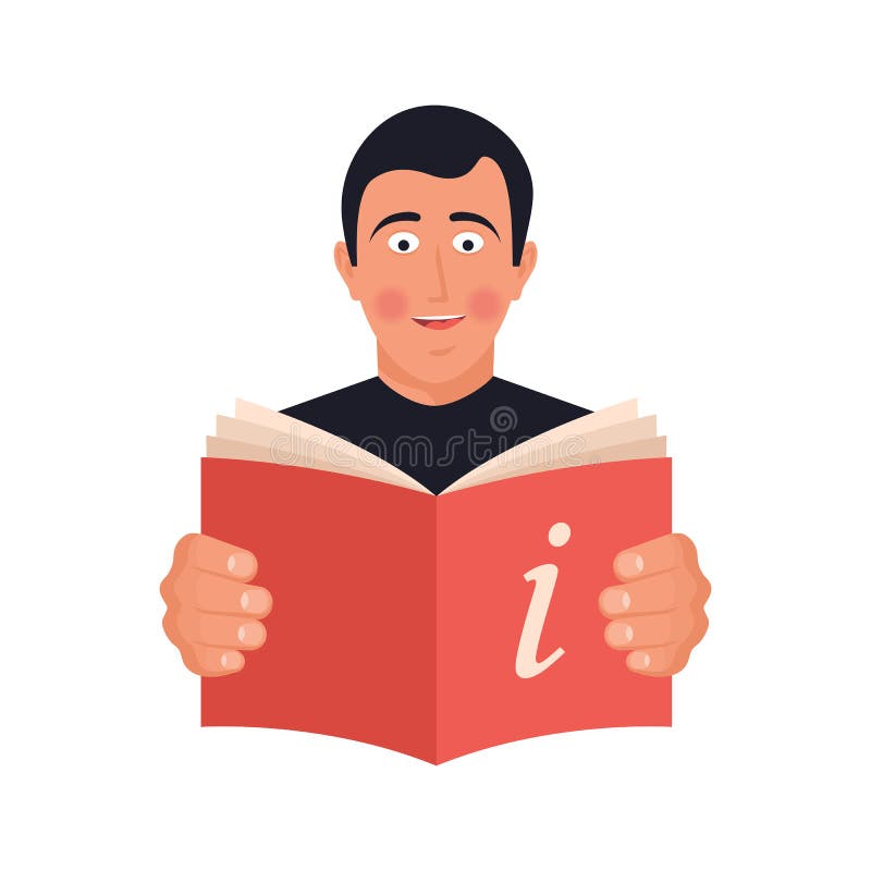Reading Instructions. Happy Man with an Open Book Stock Vector ...