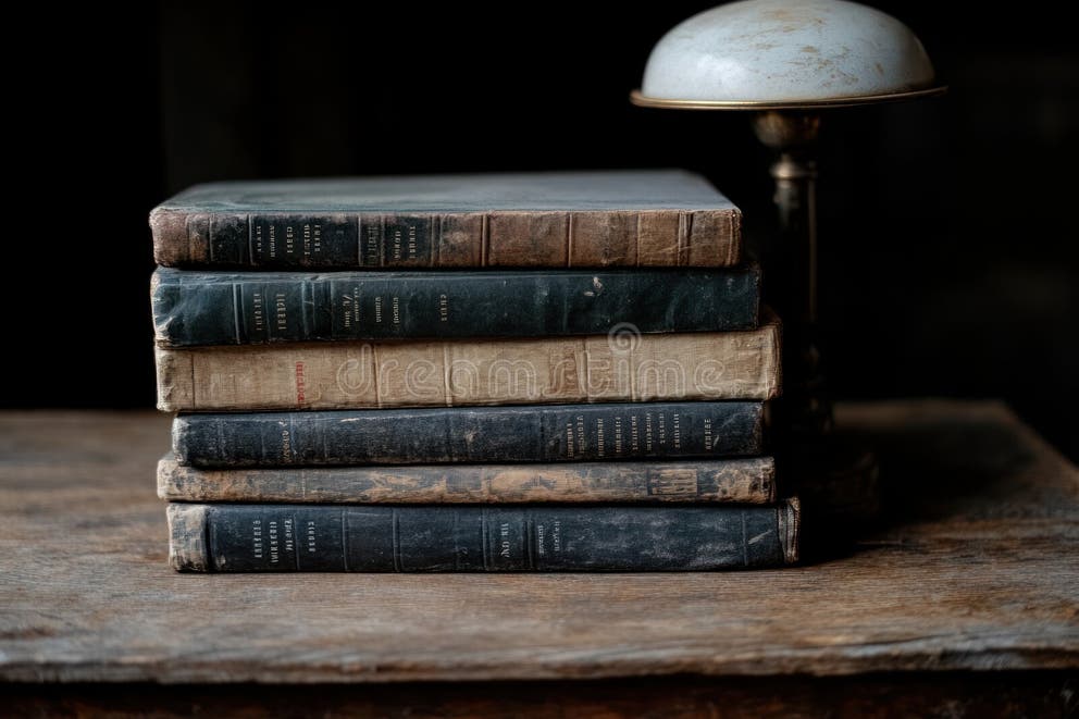 Reading Lamp Illuminating a Stack of Books on Desk Stock Illustration ...