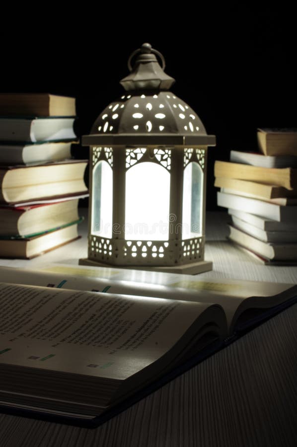 Lantern And Many Books Late At Night Stock Image - Image of many ...