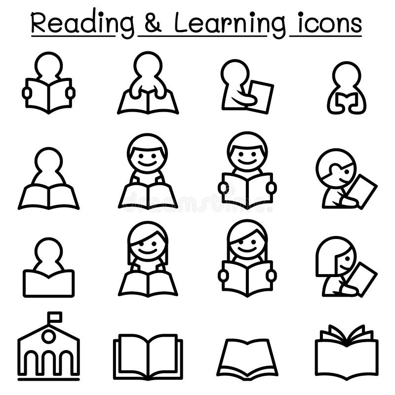 Reading , Learning , Studying Icons Stock Vector - Illustration of ...