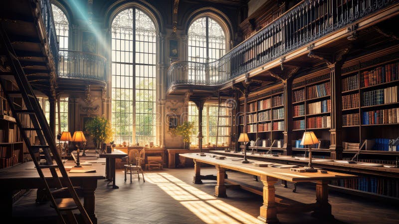 Reading library of books stock illustration. Illustration of archives ...