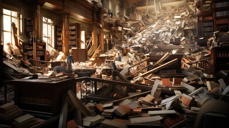 Reading library earthquake stock illustration. Illustration of disaster ...