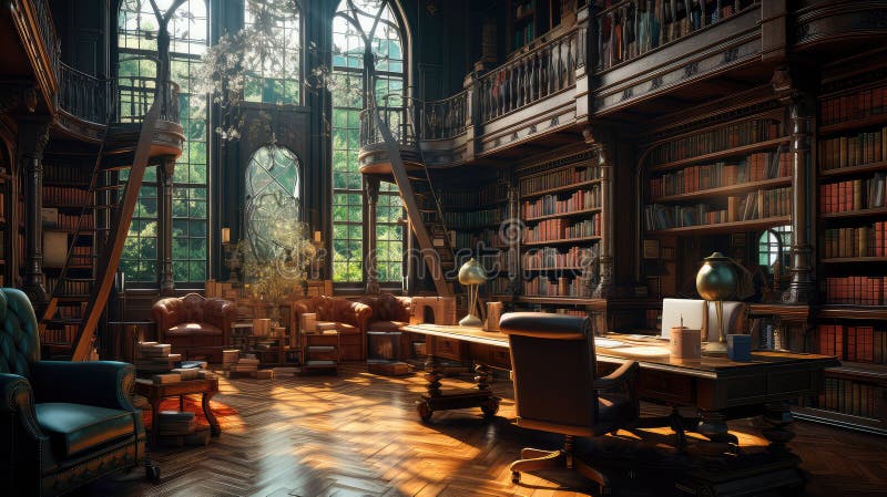 Reading library office stock illustration. Illustration of study ...