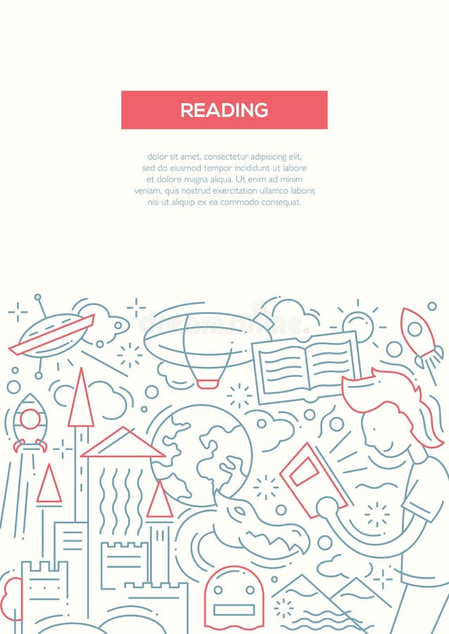 Reading - Line Design Brochure Poster Template A4 Stock Vector ...