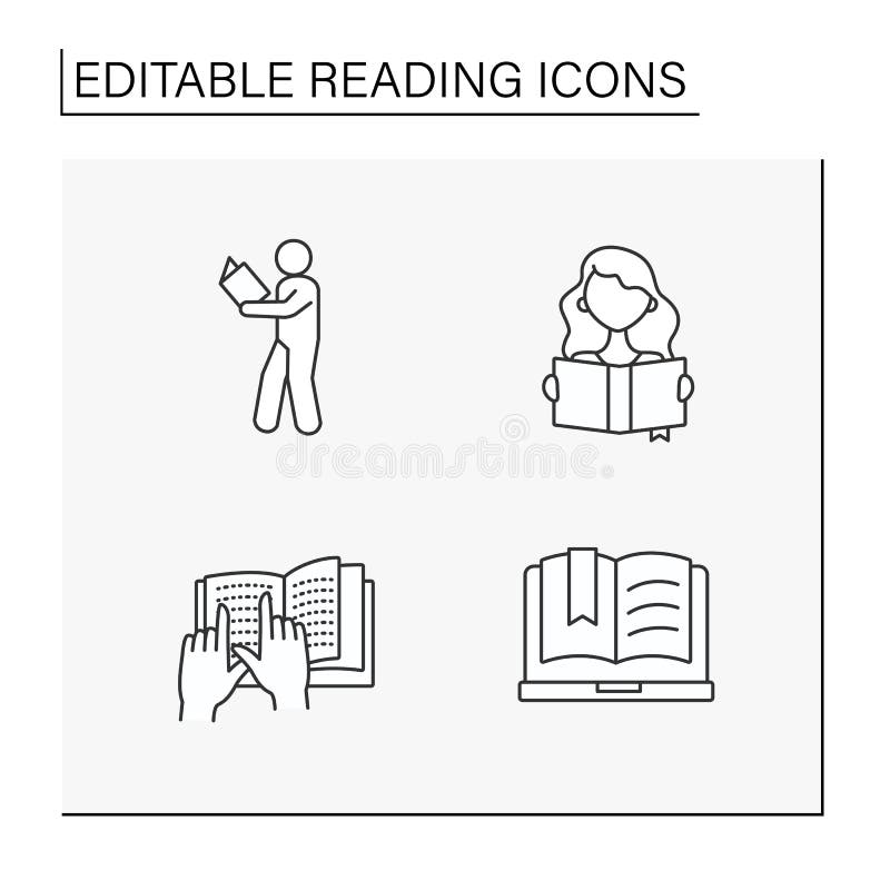 Reading line icons set stock vector. Illustration of library - 243552360