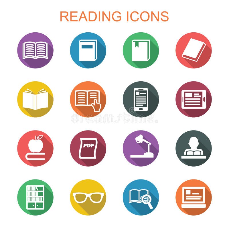 Reading long shadow icons stock vector. Illustration of glasses - 49110954