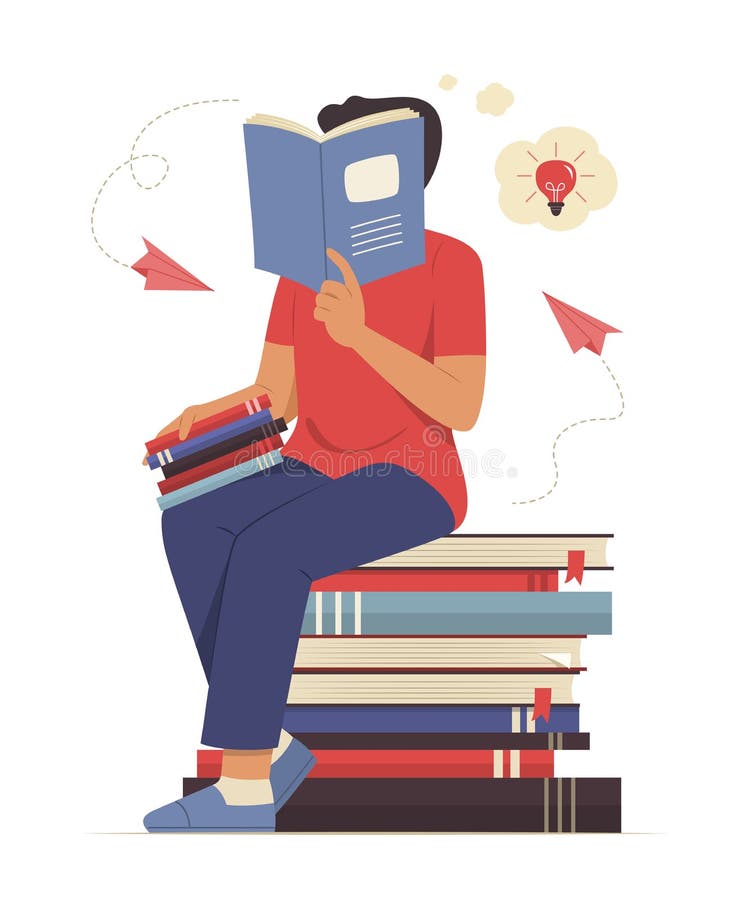 Man Reading Book and Thinking Good Idea. Stock Illustration ...