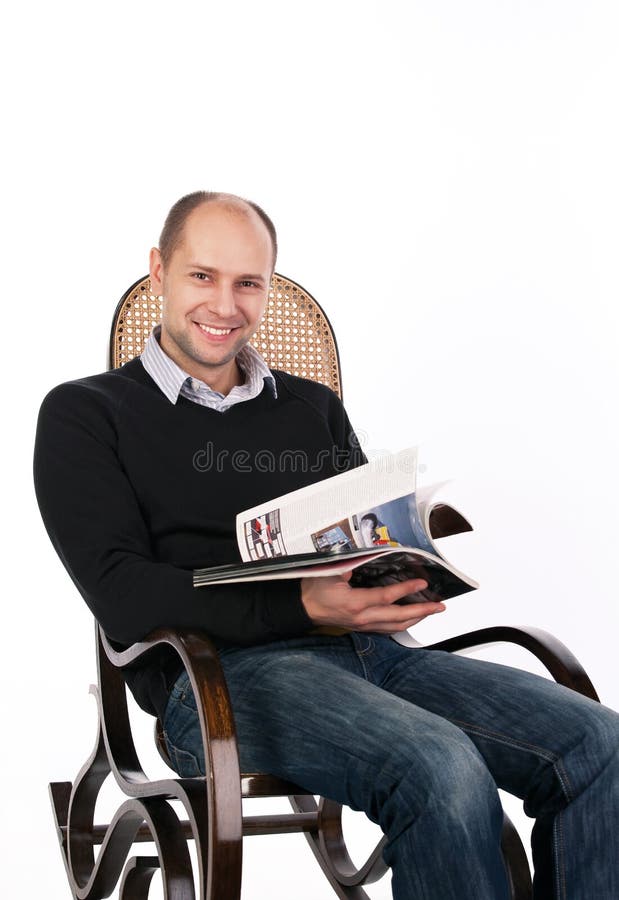 Reading man stock photo. Image of casual, bald, looking - 13104928