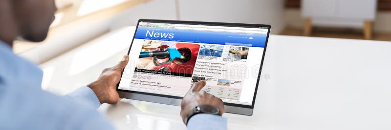 Reading Newspaper Article Online Stock Photo - Image of tech, american ...