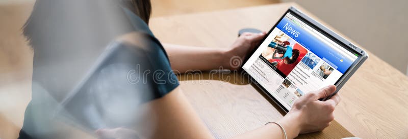 Reading Newspaper Article on Tablet Stock Image - Image of newspaper ...
