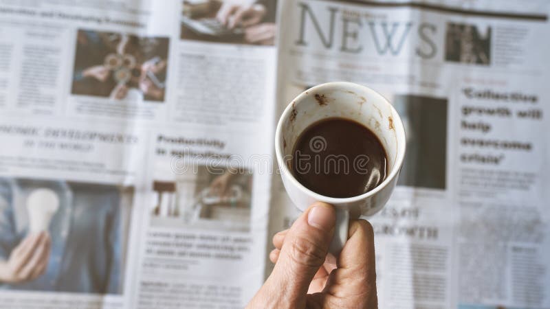 Reading the Newspaper with Coffee Stock Image - Image of break, morning ...