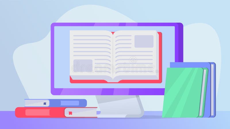 Reading Online Books Concept with Open Book on Computer Laptop Screen ...