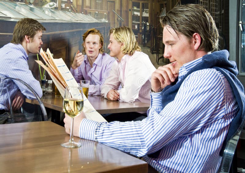 Reading the paper stock photo. Image of listening, group - 13140752