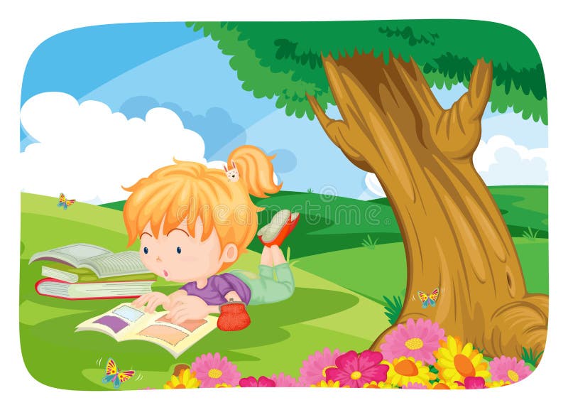 Cartoon Girl Read Under Tree Stock Illustrations – 61 Cartoon Girl Read ...