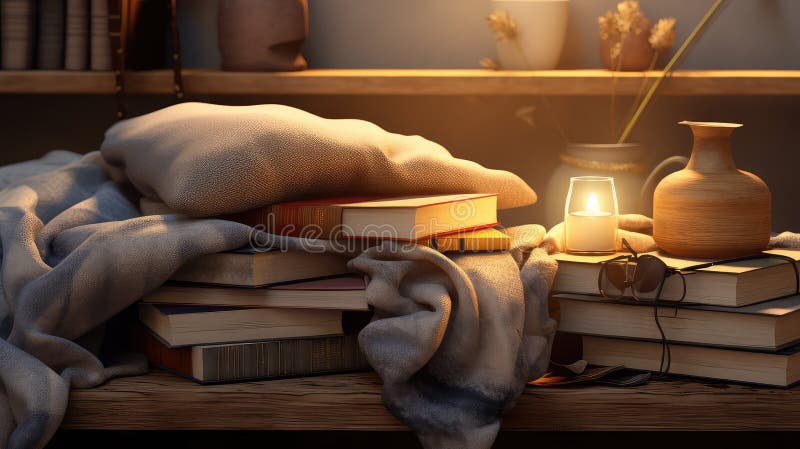 Reading Realistic Stack of Books Stock Illustration - Illustration of ...