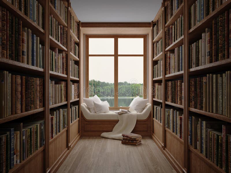 Reading Room in Old Library or House.Big Window and Soft Seat Stock ...