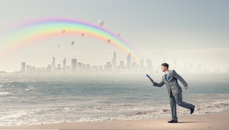 Reading on the run stock photo. Image of textbook, rainbow - 60058632