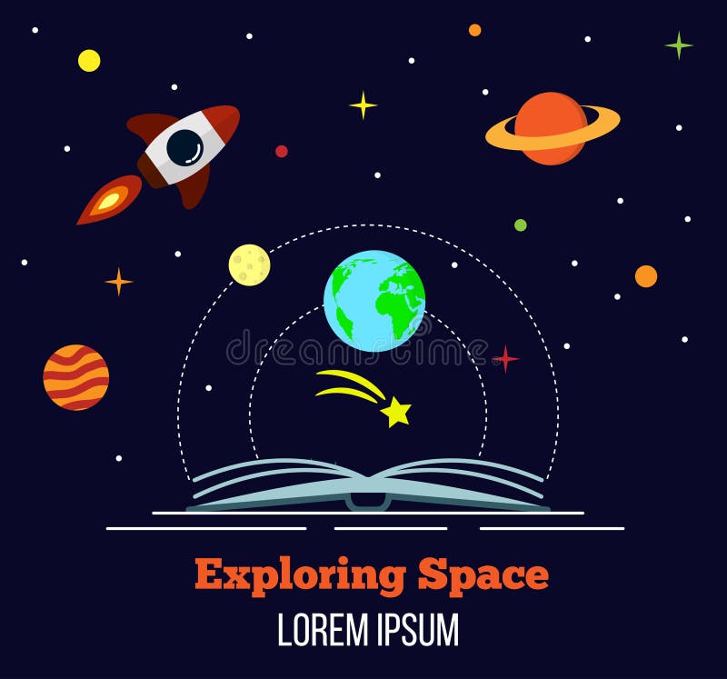 Open Book about Space and Science with Stars and Planets Stock Vector ...
