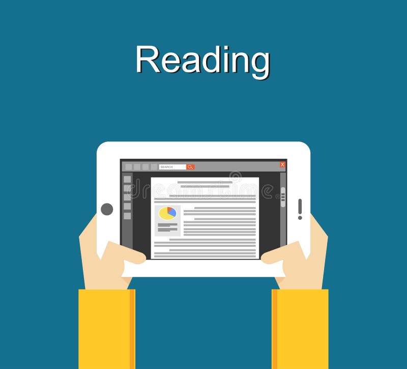 Reading with Smart Phone Concept Illustration. Flat Design Stock Vector ...