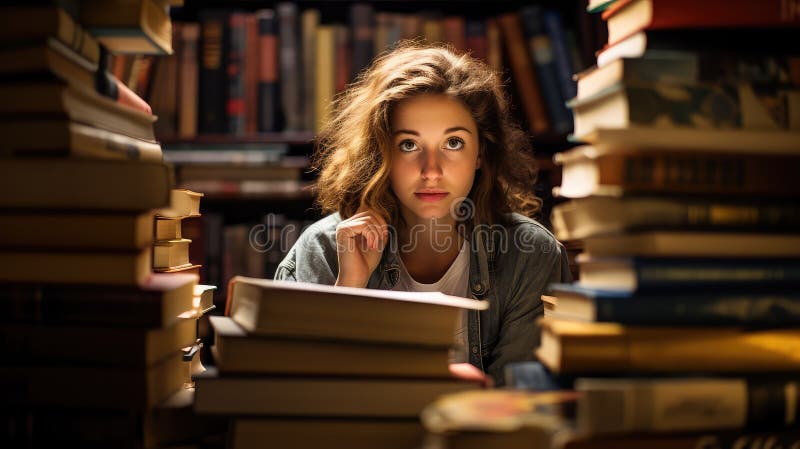 Reading Stack of Library Books Stock Illustration - Illustration of ...