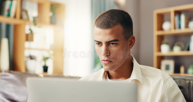 Reading, Student and Man on Sofa with Laptop for Online Research ...
