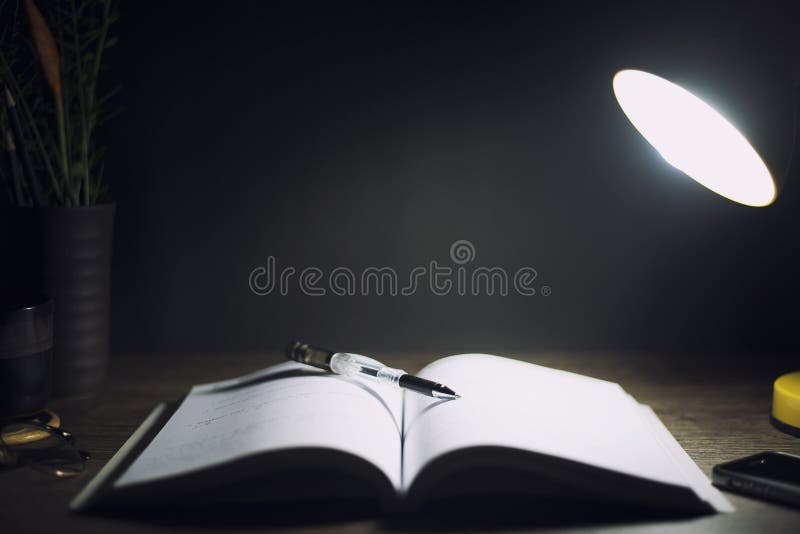 Reading Table at Night, with Mathematical Formulas Stock Photo - Image ...